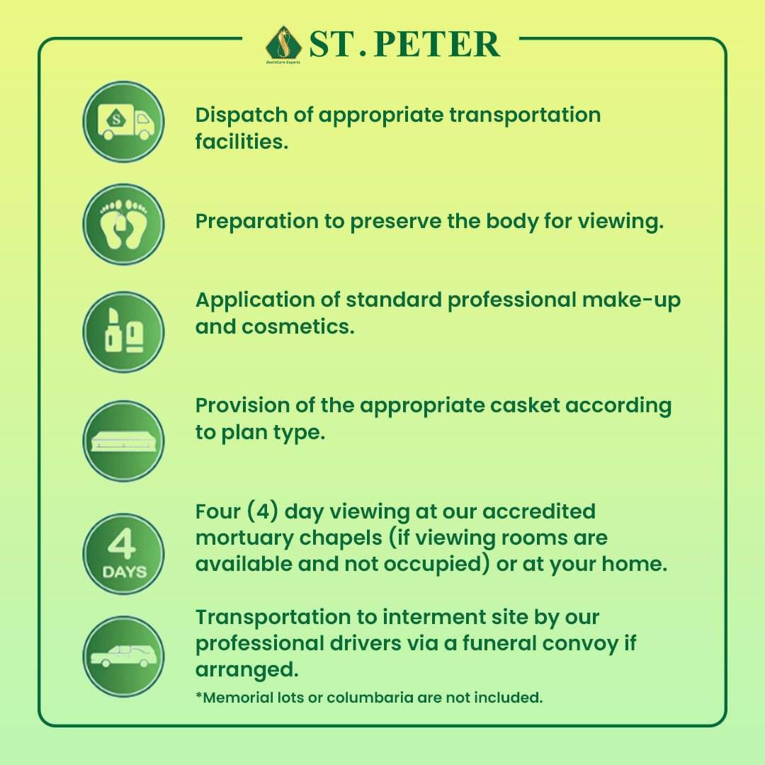 What memorial services are included in a St. Peter Life Plan?